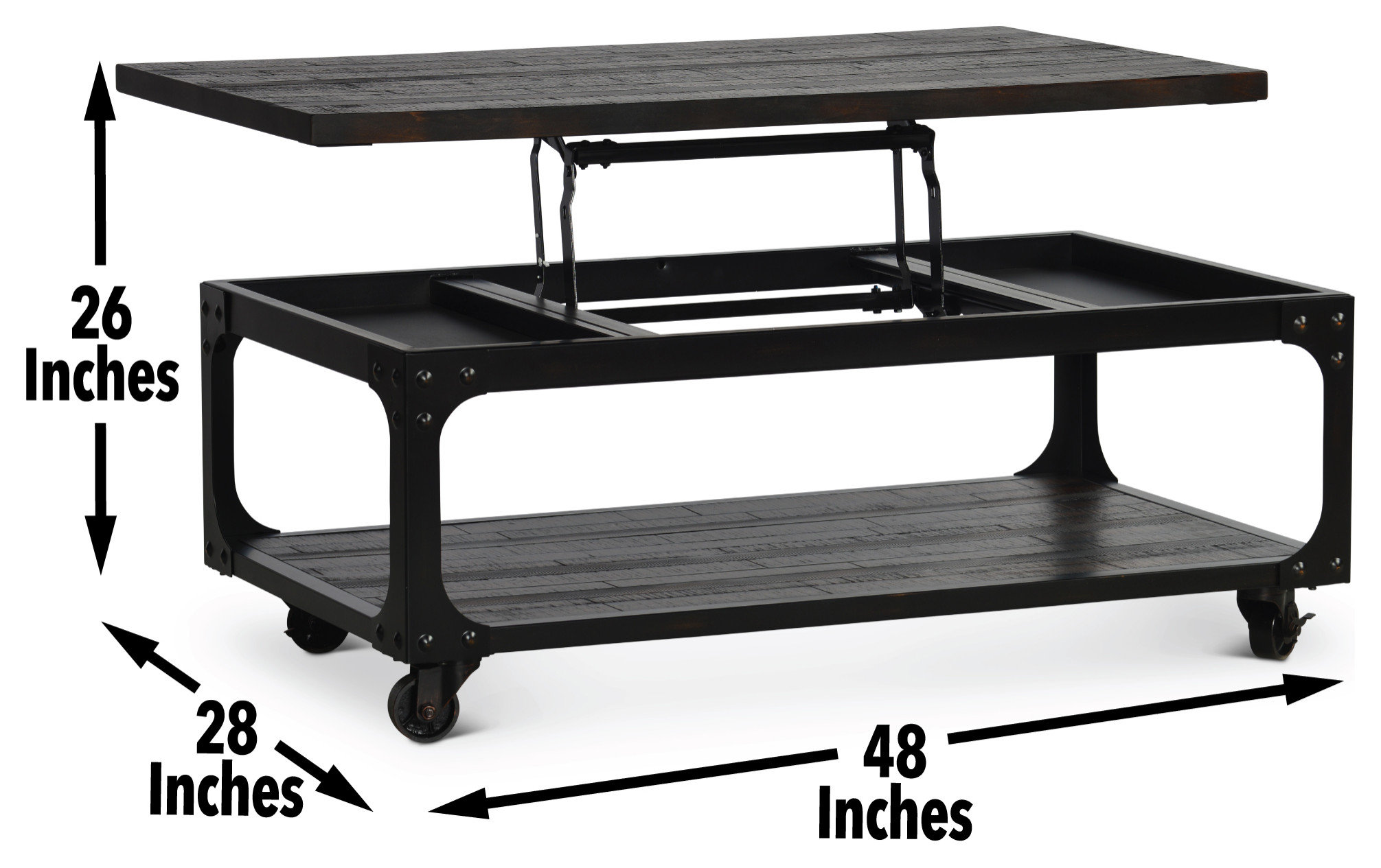 Sherlock Lift Top Cocktail Table With Casters - Industrial - Coffee ...