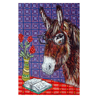 "Donkey Reading" Painting Print on Wrapped Canvas, 12"x18", 12"x18 ...