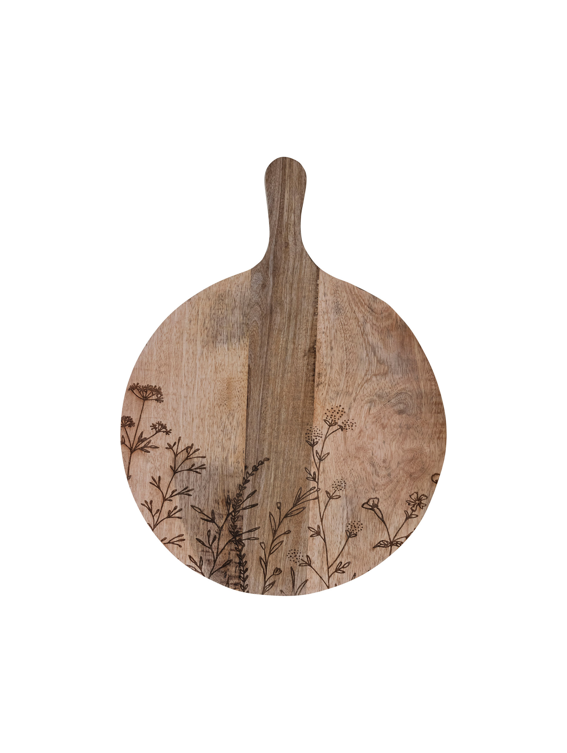 Mango Wood Cheese Board With Laser Etched Flowers, Natural ...