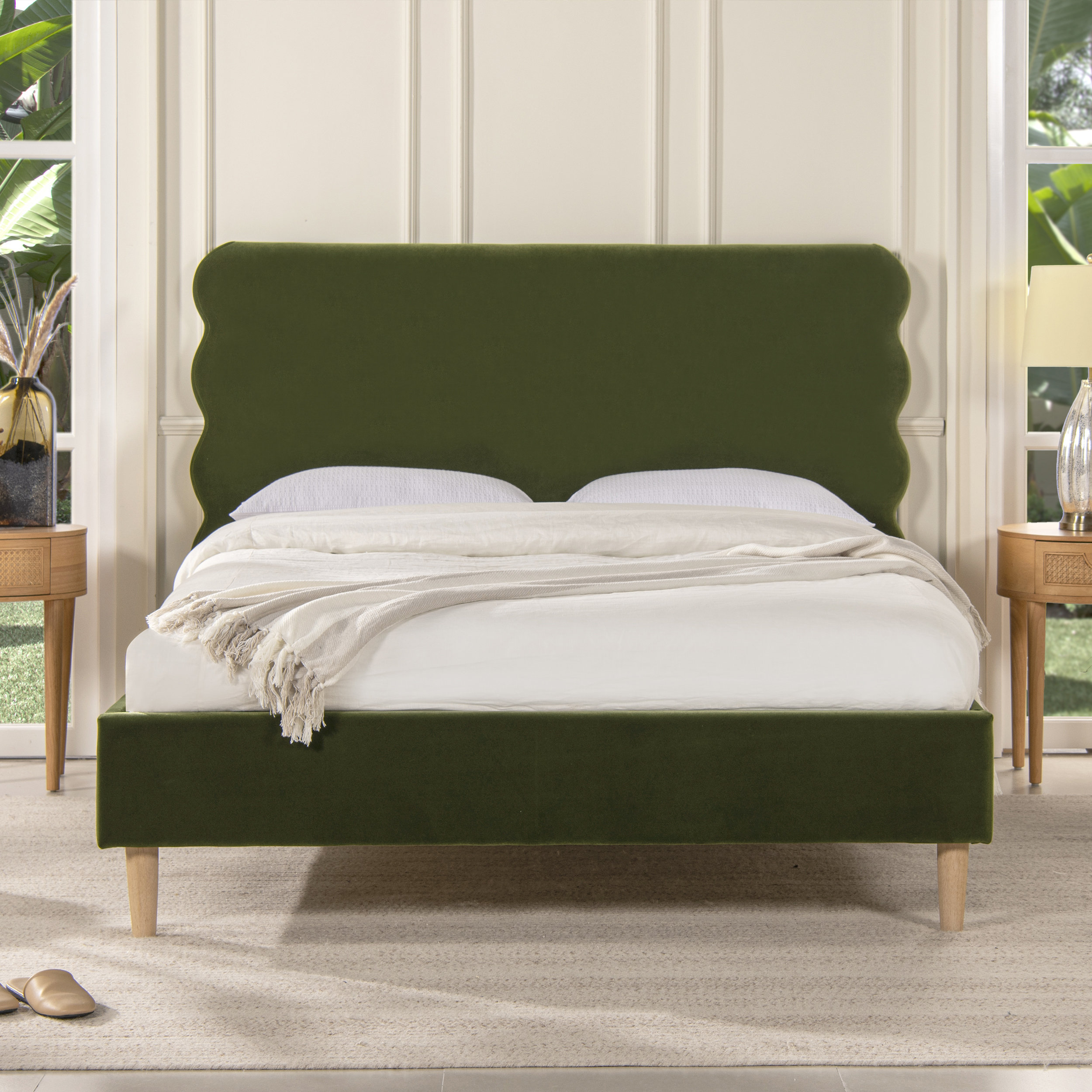 Stockholm Modern Wavy Headboard Platform Bed, Queen - Midcentury ...