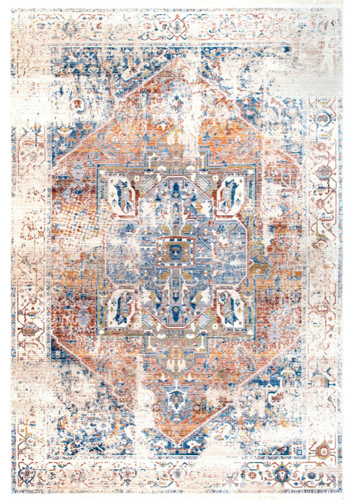 Ehtel Medallion Fringe Traditional Area Rug, 6'7"x9'Oval - Contemporary ...