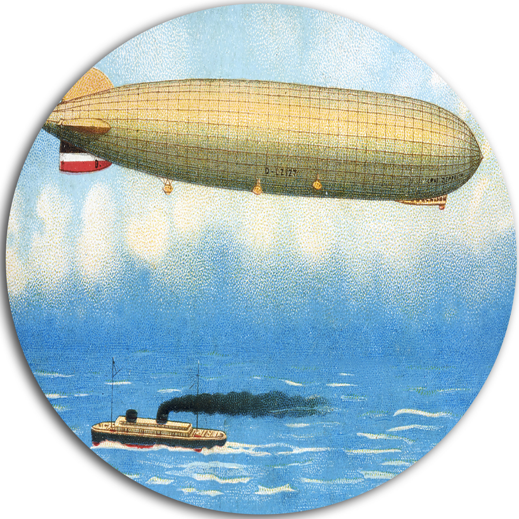 Airship Illustration, Digital Art Round Wall Art, Disc of 11 inch ...