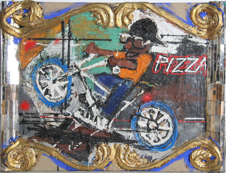Loren Munk, Pizza, Oil, Gold leaf, Mirror - Contemporary - Paintings ...
