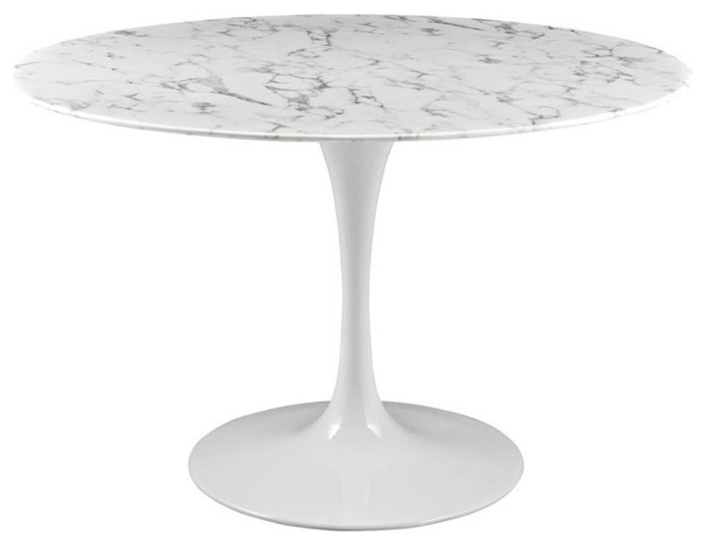 Modway Lippa 39.5" Round Artificial Marble Dining Table in White, 47 ...