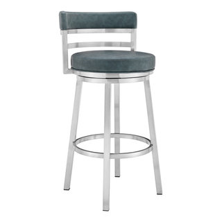 Titana 30" Bar Height Swivel Blue Faux Leather Bar Stool - Contemporary ...
