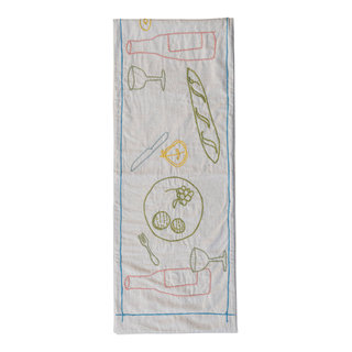 Food and Beverage Cotton Embroidered Table Runner, Multicolor ...