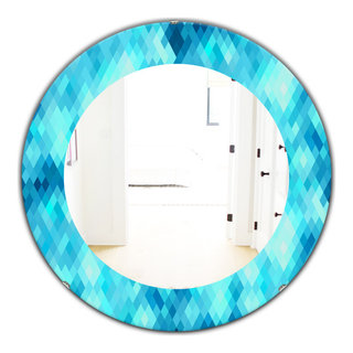 Abstract Geometric Pattern Rhombus Frameless Round Wall Mirror, 32x32 ...