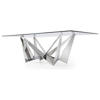 Modern Serra 94 Inch Dining Table Clear Glass Polished Stainless Steel ...