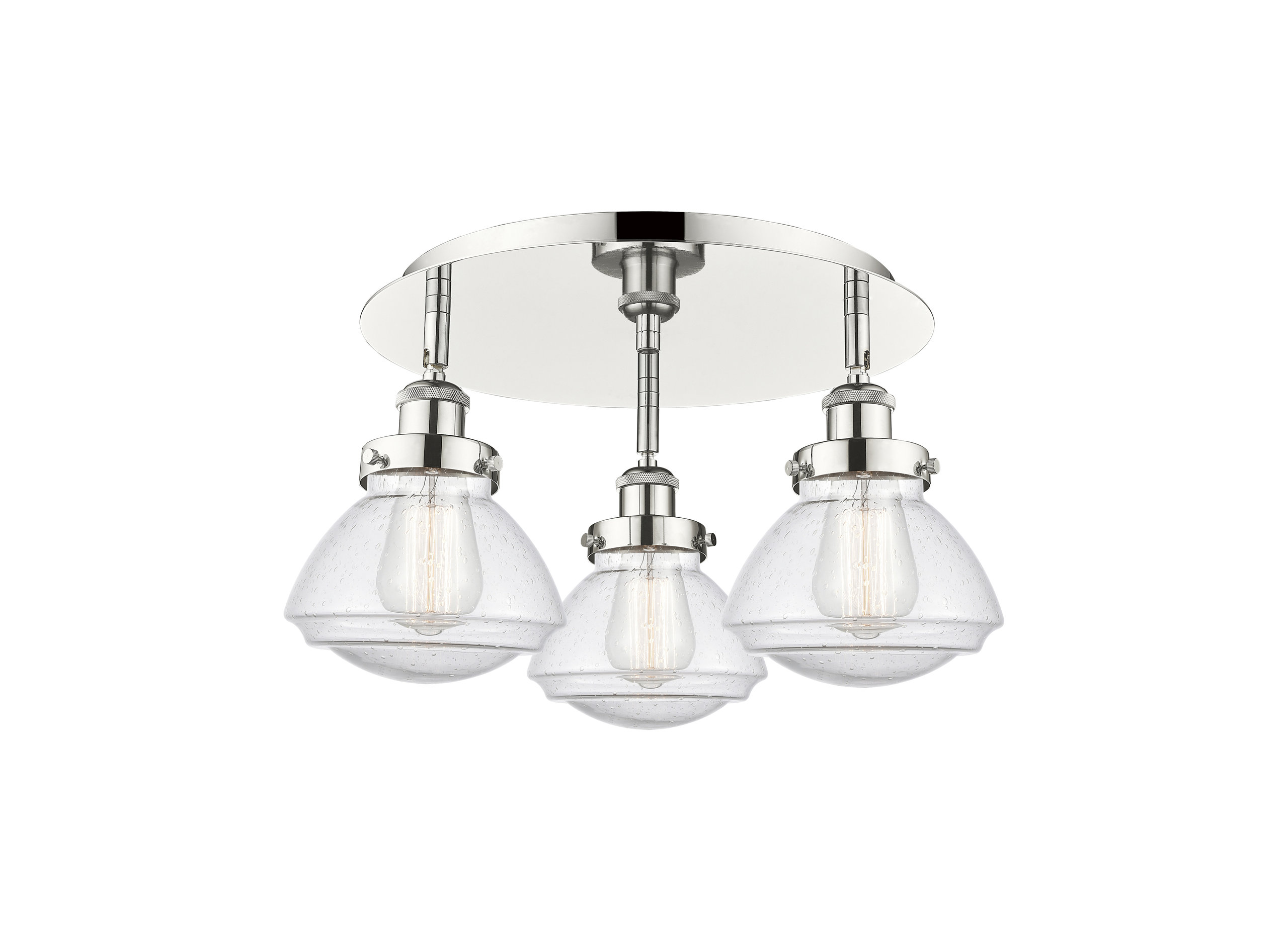 Olean-3 Light 18" Flush Mount-Polished Nickel, Seedy Glass Shade ...