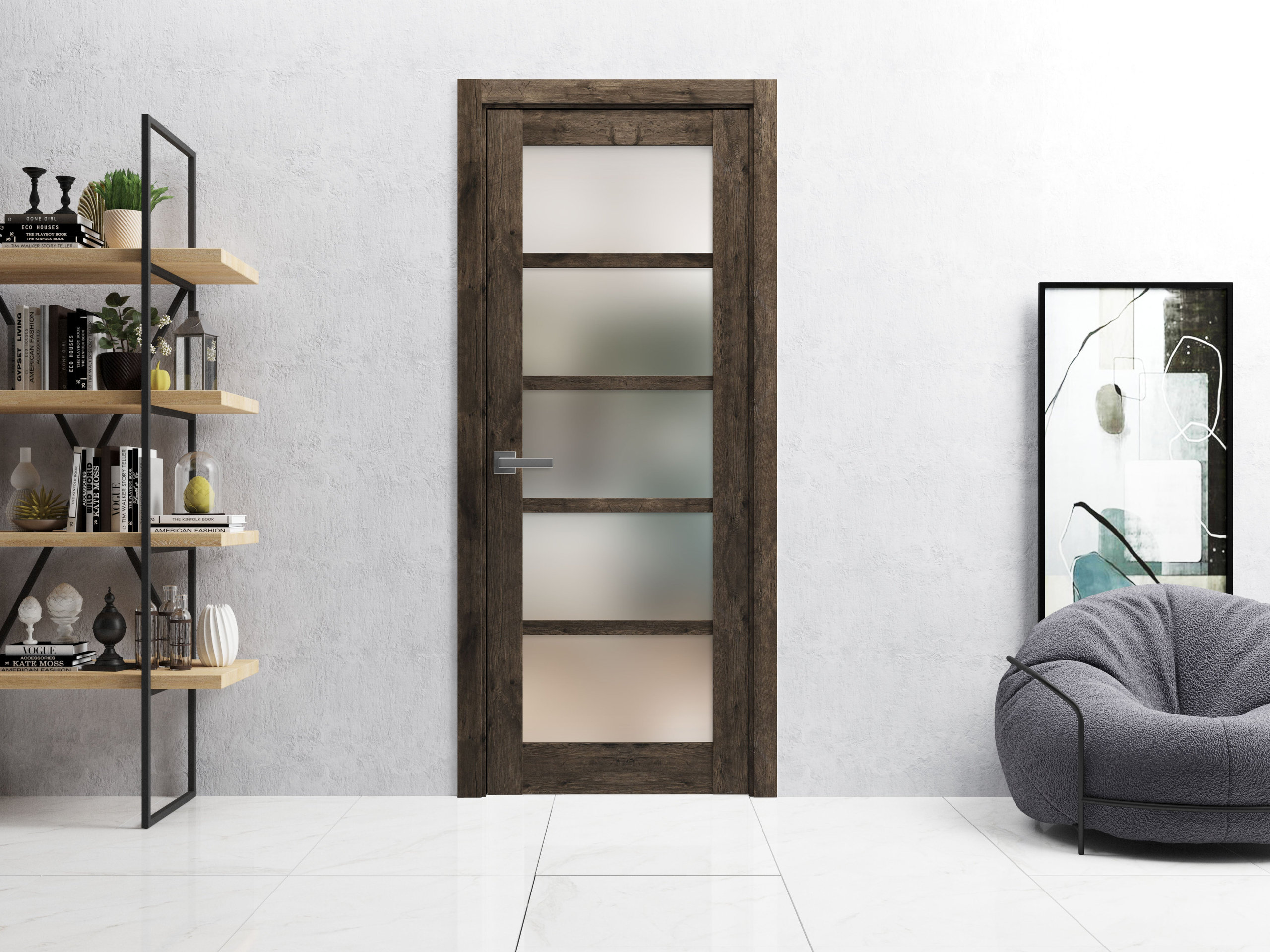 Solid French Door | Quadro 4002 Cognac Oak with Frosted Glass |, 30 x ...