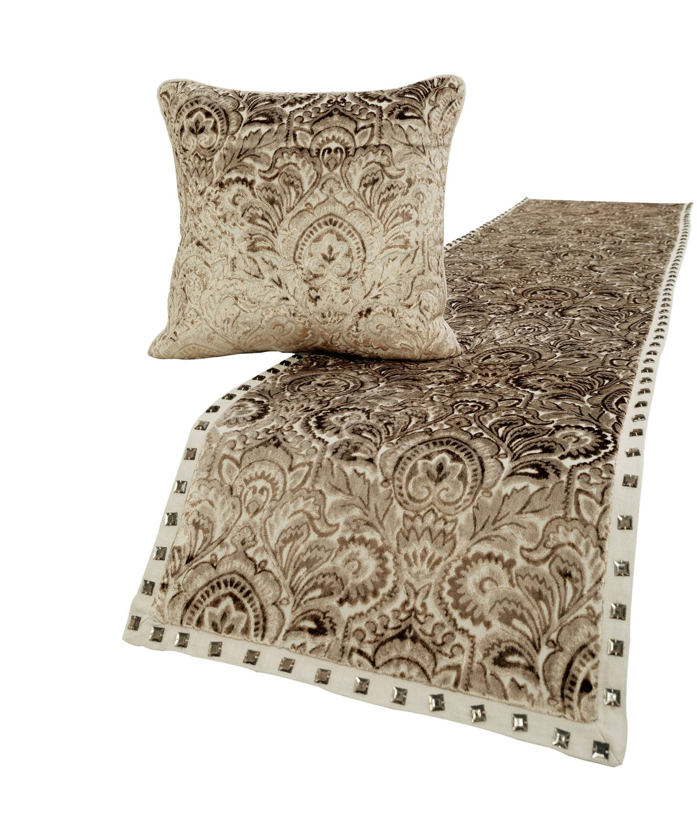 Decorative Beige Velvet, Velvet Damask and Crystal Border Henriretta ...