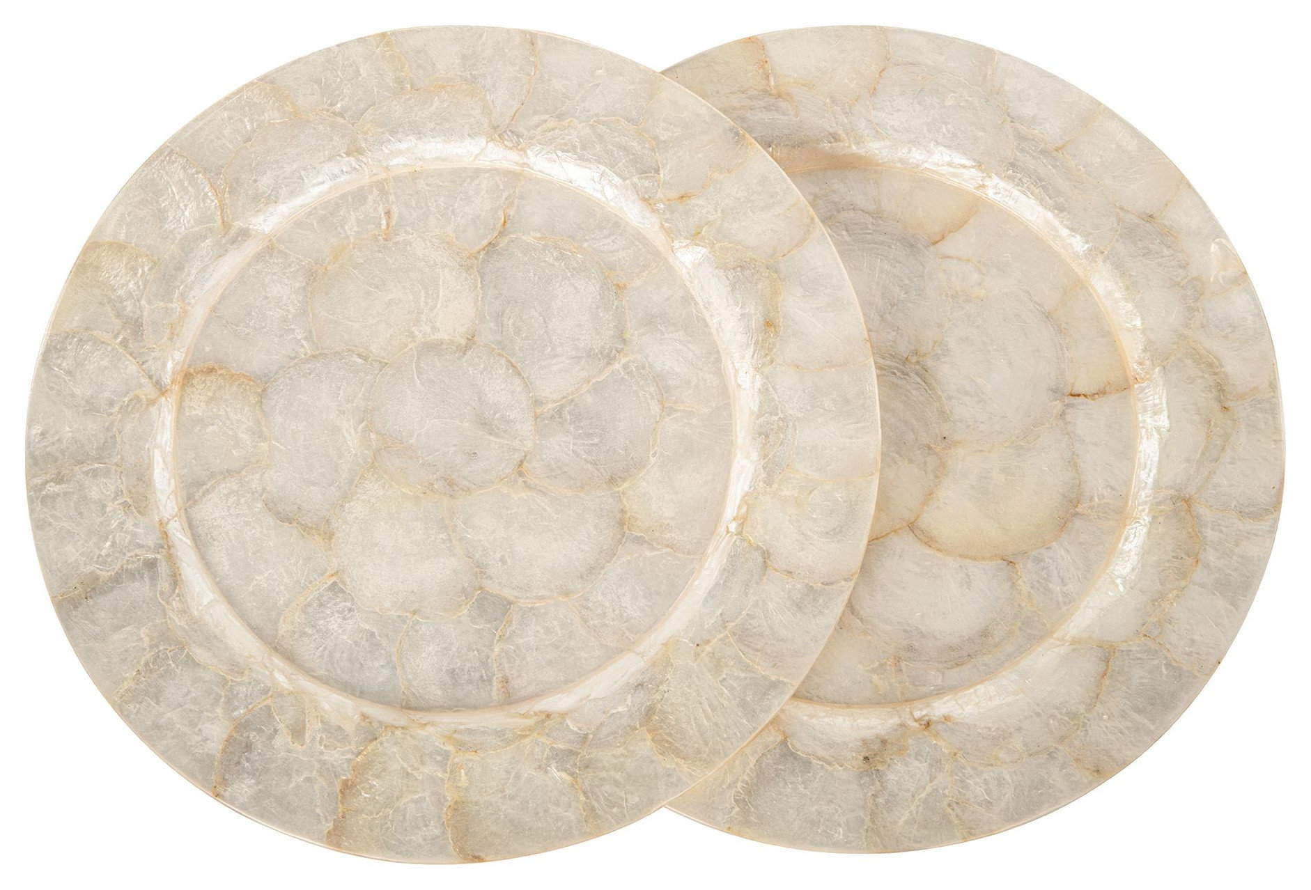 Round 13 in. Capiz Seashell Charger Plates, Set of 2, Ivory-Gold ...