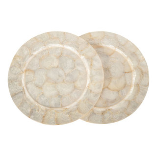 Round 13 in. Capiz Seashell Charger Plates, Set of 2, Ivory-Gold ...