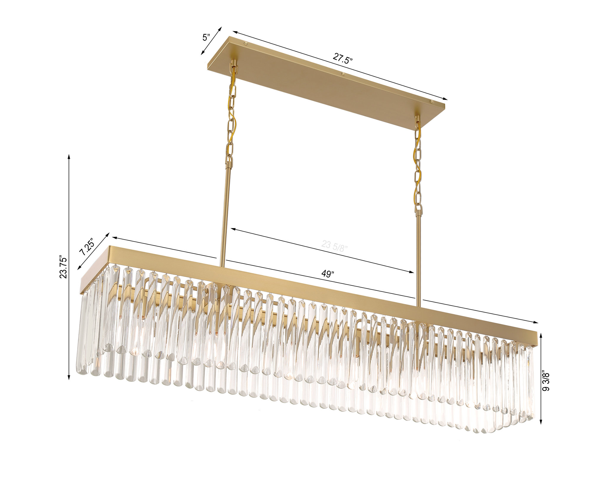 Emory 6 Light Modern Gold Linear Chandelier, 49''Wx23.75''Hx7.25''D ...