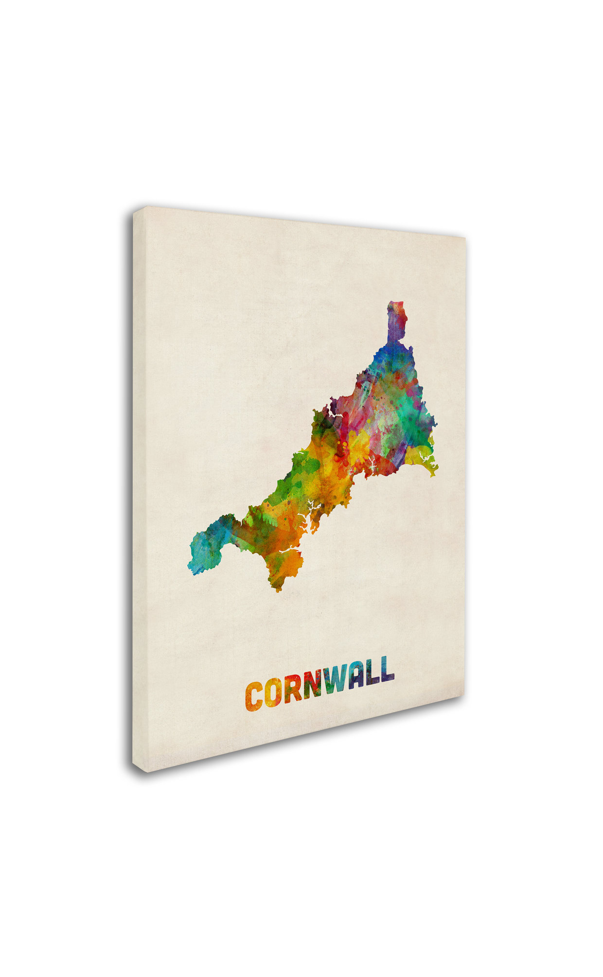 "Cornwall England Watercolor Map" Canvas Art by Michael Tompsett, 18 ...