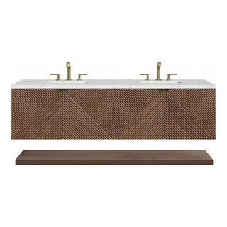 72" Modern Chestnut Floating Double Sink Bath Vanity Quartz, James ...