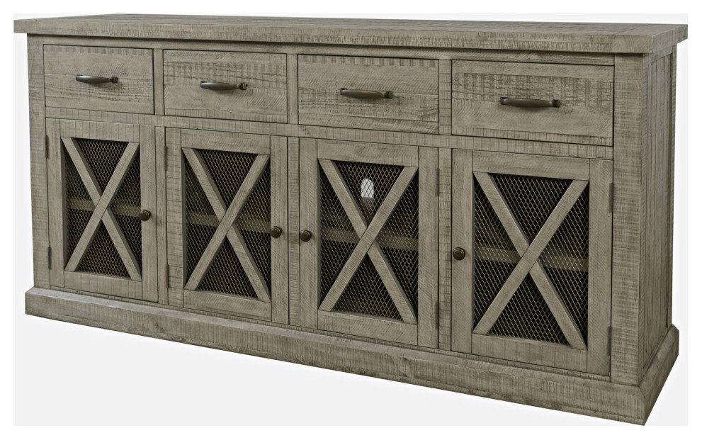 Telluride 70" Rustic Distressed Pine Four Drawer Sideboard Buffet ...