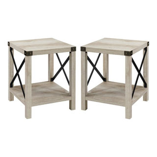 Home Square 18 inch Metal X Side Table in Reclaimed Barnwood - Set of 2 ...