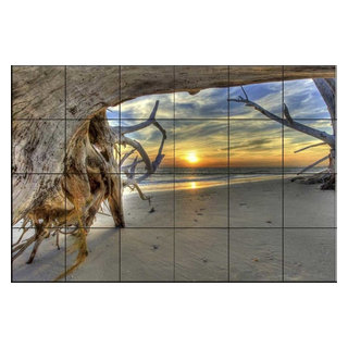 Tile Mural, Setting Sun Under Tree by Sean Allen, 38.25" x 25.5" (54 ...