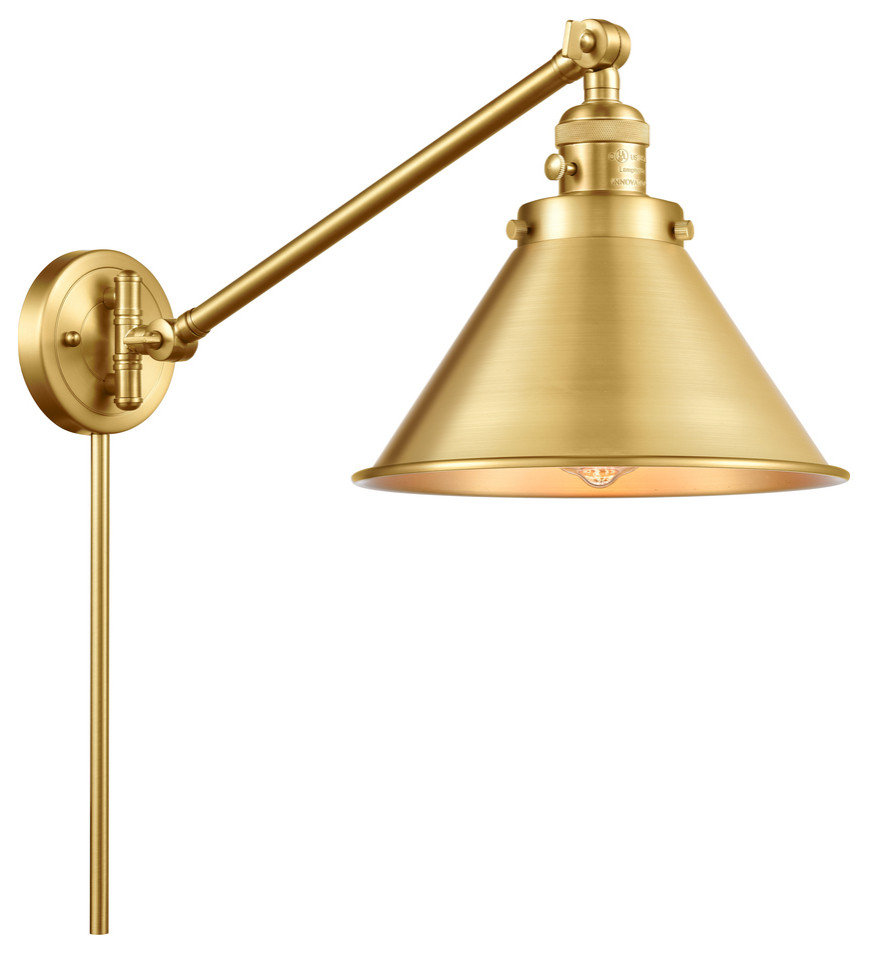 Briarcliff 1-Light 10" Swing Arm With Switch Satin Gold - Industrial ...
