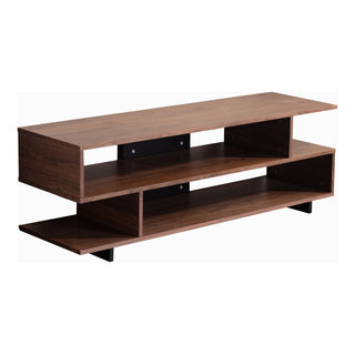 Iris Brown Walnut Finish TV Stand With 2 Levels of Shelves and Black ...