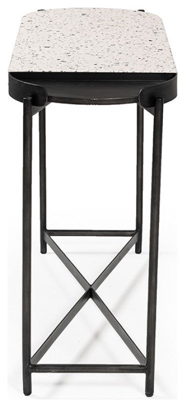Terrazzo Concrete Top Console Table with Round Edges, White and Black ...
