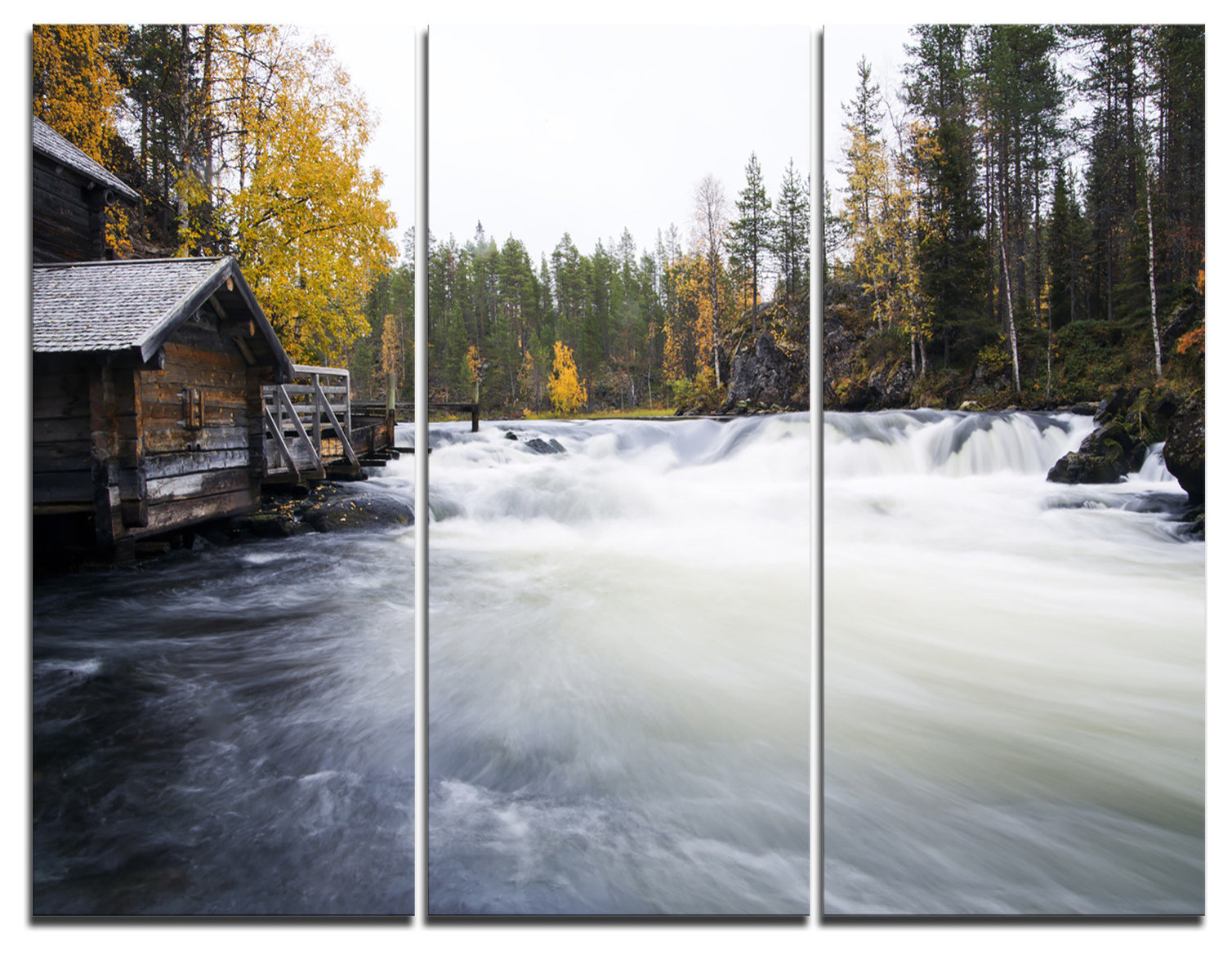 "Flowing River and Aged Watermill" Photo Wall Art, 3 Panels, 36"x28 ...