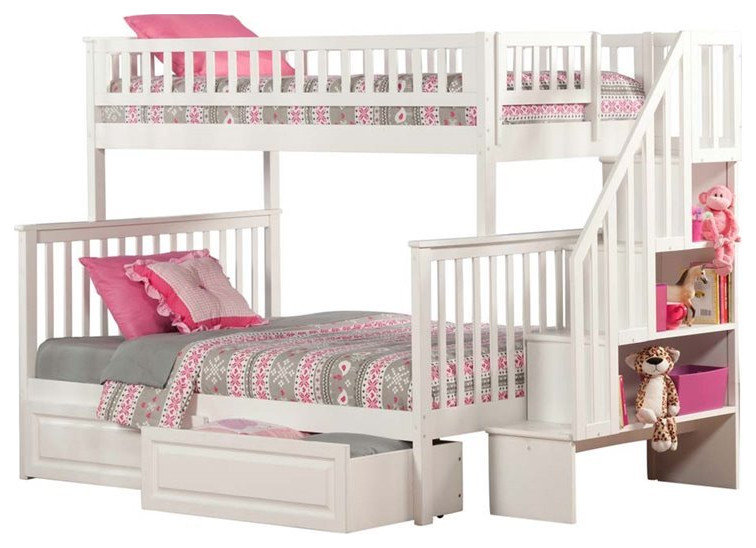 Leo & Lacey Twin Over Full Staircase Storage Bunk Bed, Twin Over Full ...
