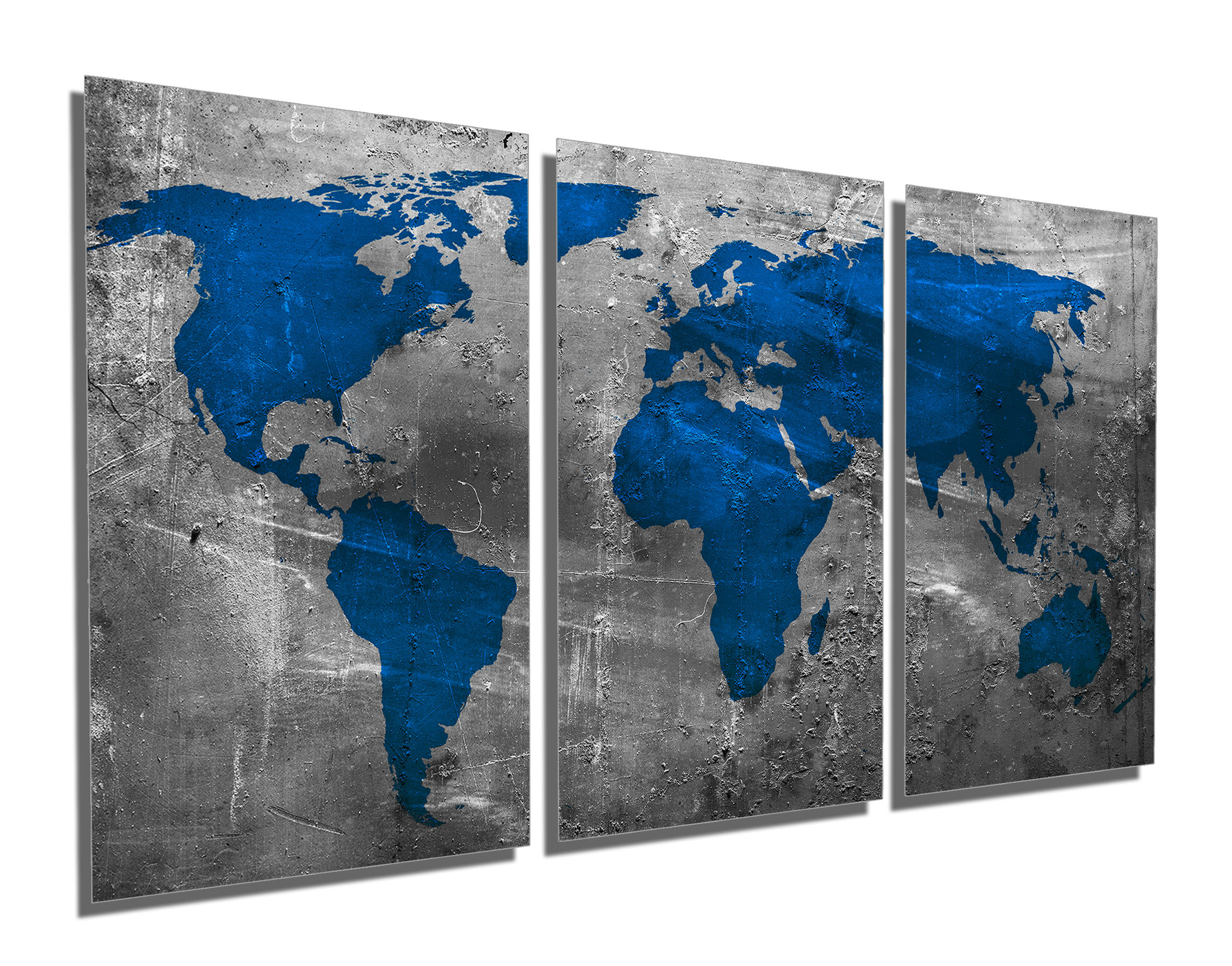 Sapphire Blue Word Map, Metal Print Wall Art, 3 Panel Split, Triptych ...