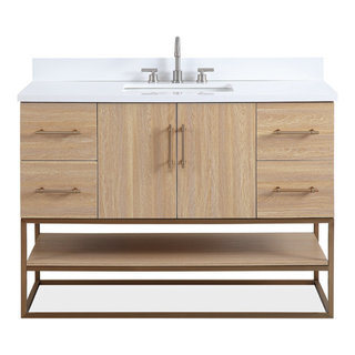 Light Oak Lima Bathroom Vanity With Open Shelf & Gold Leg Base, 48 ...