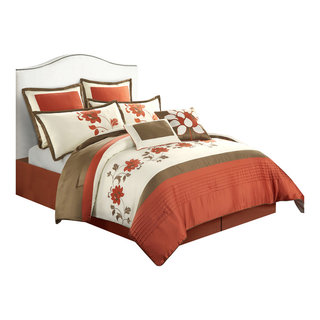 Mackenzie 8-Piece Comforter Set, Terracotta, Queen - Contemporary ...