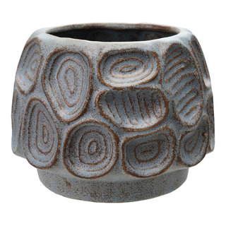 Stoneware Planter With Stone Design With Reactive Glaze, Blue ...