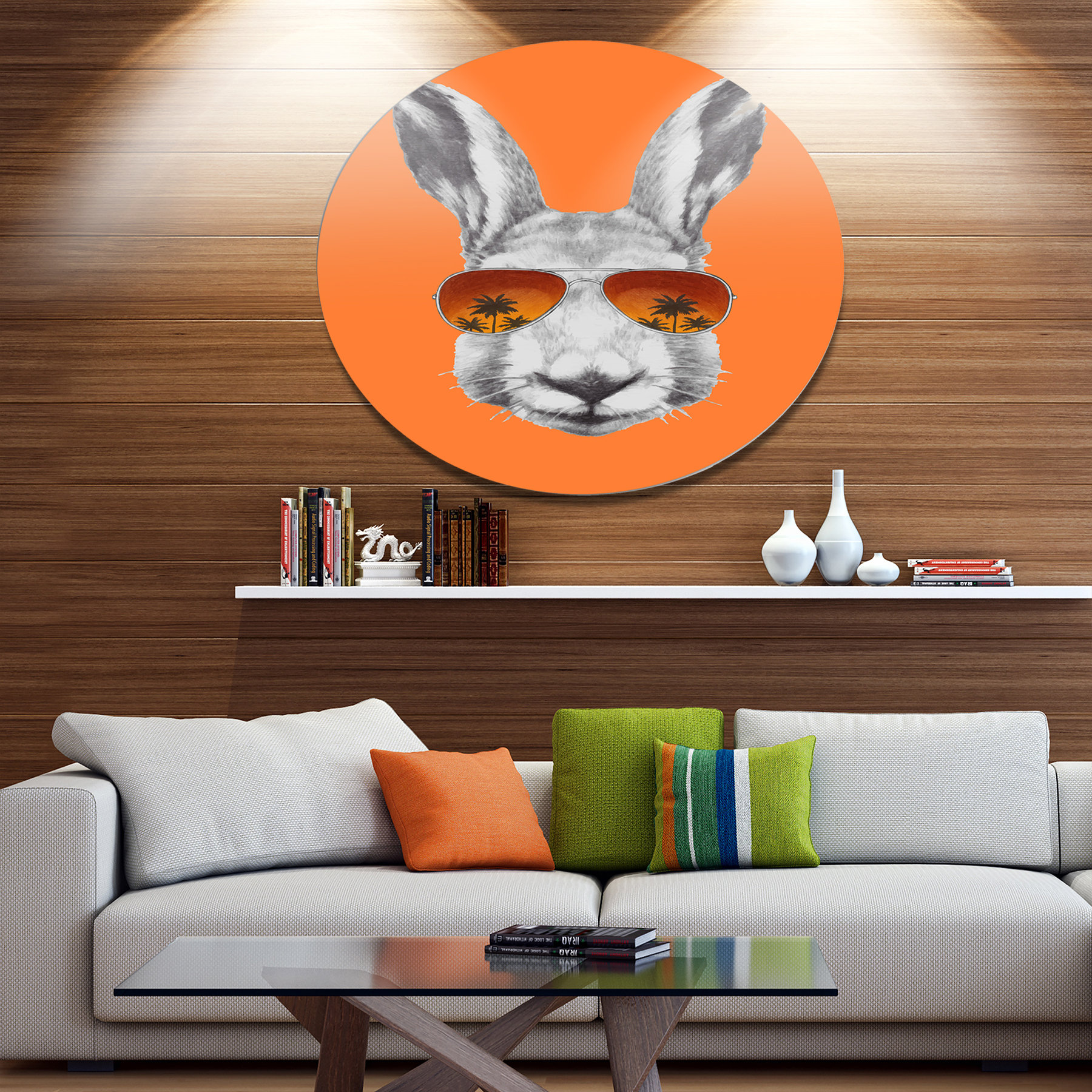 Designart - Funny Rabbit with Sunglasses' Disc Animal Metal Circle Wall ...