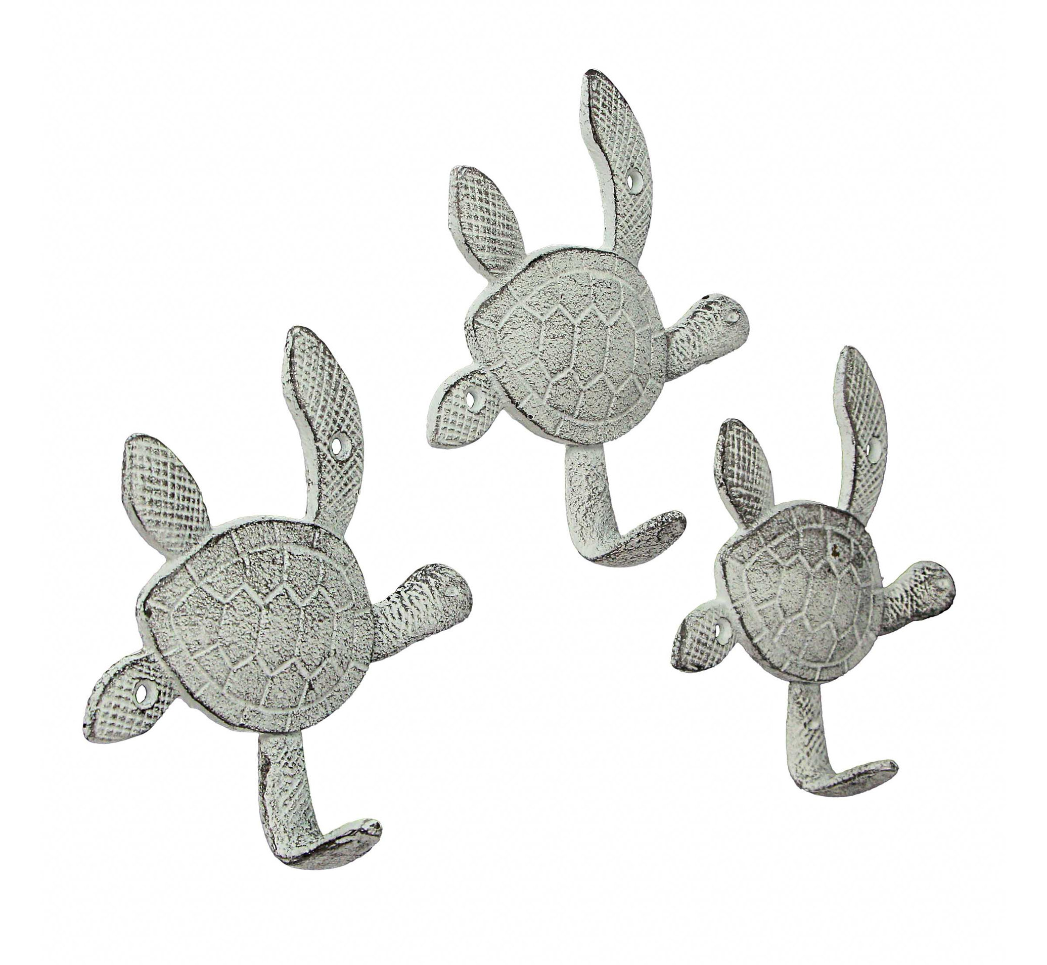 6 Inch Cast Iron Antique White Sea Turtle Wall Hook Towel Hanger Hat ...