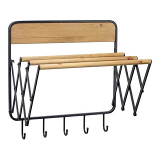 Rack With Hooks 20.75"Lx21"H Iron/Wood - Industrial - Wall Hooks - by ...