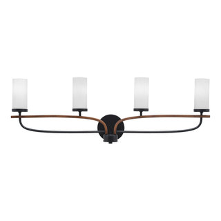 Monterey 4-Light Bath Bar, Matte Black & Painted Wood-look, White ...