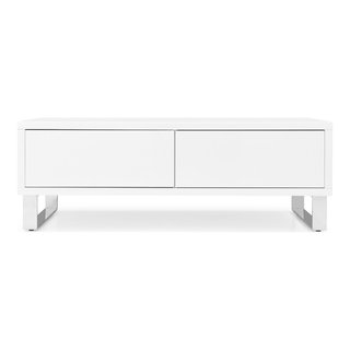 Modern Neve Coffee Table White Lacquer Finish, Polished Stainless Steel Legs - Contemporary ...