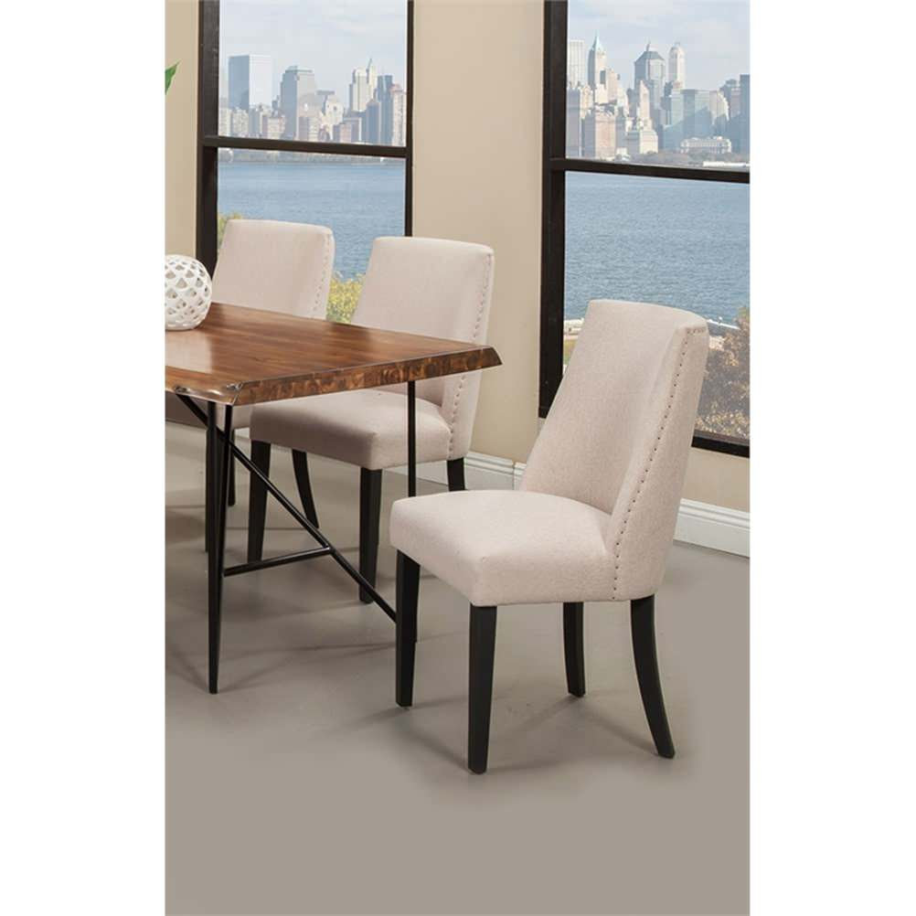 Alpine Furniture Live Edge Set of 2 Parson Dining Chairs in Cream-Black ...