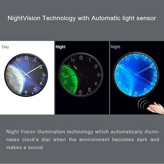 12" Night Light Wall Clock, Silent Battery-Operated LED Wall Clocks ...