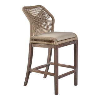 Fiddler Mahogany Counter Stool, Light Buff - Beach Style - Bar Stools ...