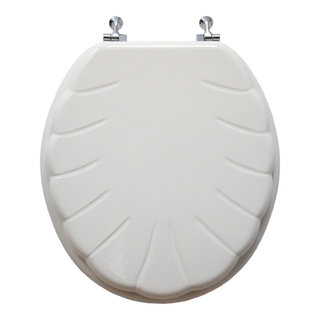 Trimmer Engraved Shell Design Wood Toilet Seat With Chrome Hinges ...