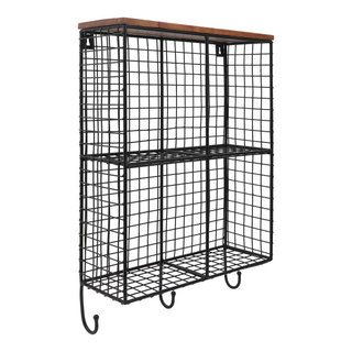 Metal/Wood, 25"H Wire Wall Storage, Brown/Black - Industrial - Display ...