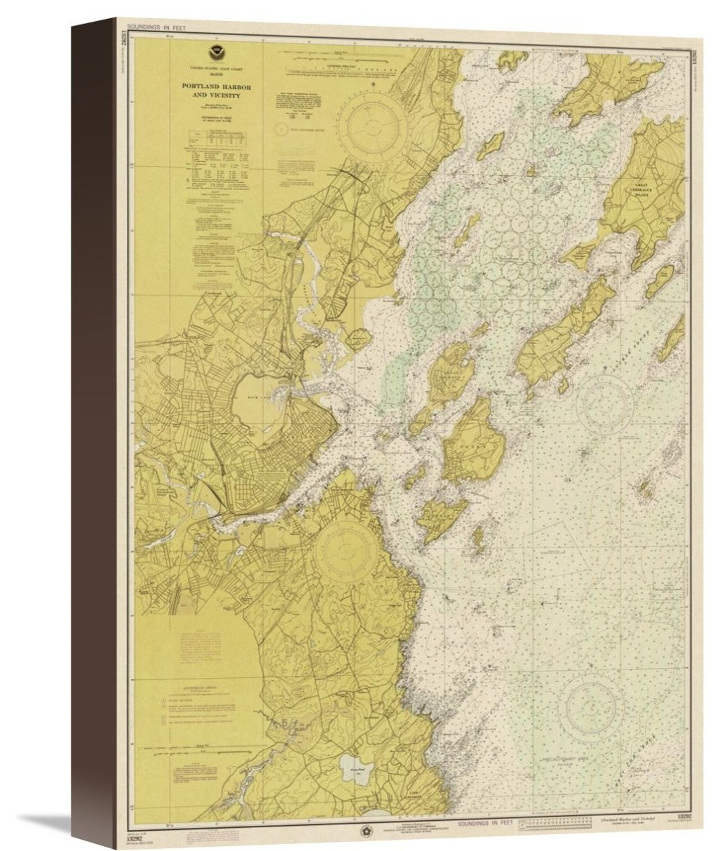 Nautical Chart, Portland Harbor And Vicinity 1974, Sepia Tinted, 12"x1 ...