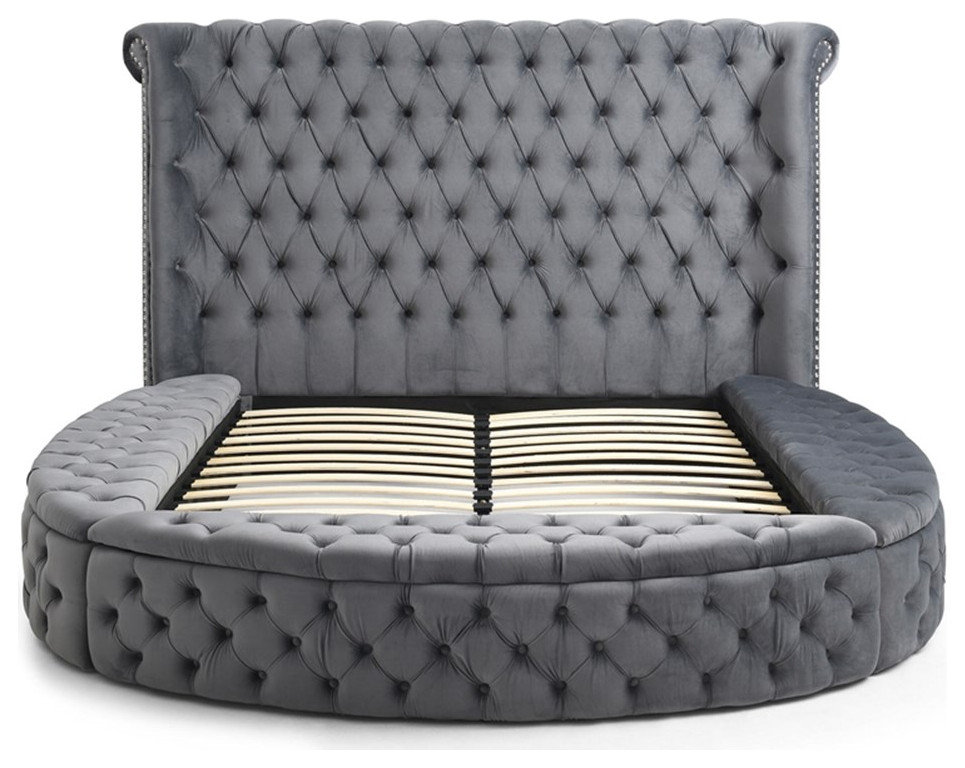 Better Home Products Elizabeth 91 x 101" Velvet Round Storage Queen Bed ...