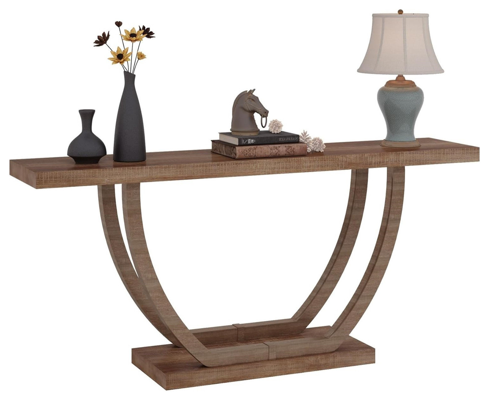 Narrow Rustic Console Table with U-Shaped Base and Spacious MDF ...