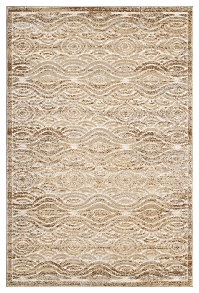 Kennocha Rustic Vintage Abstract Waves 8'x10' Area Rug, Tan and Cream ...