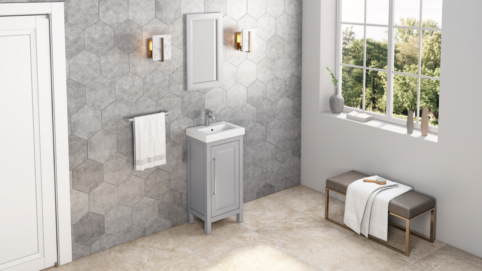 18" Gray Cade Vanity, porcelain vessel top - Transitional - Bathroom ...