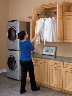 Clothes rod or cabinets and rod above washer dryer. | Houzz Forum