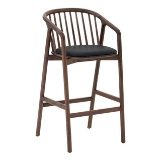 Echo Walnut Wood and Black Faux Leather Bar Stool - Contemporary - Bar ...