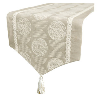 Boho Linen Dreams - Beige Linen Decorative Table Runner, 14"x64 ...
